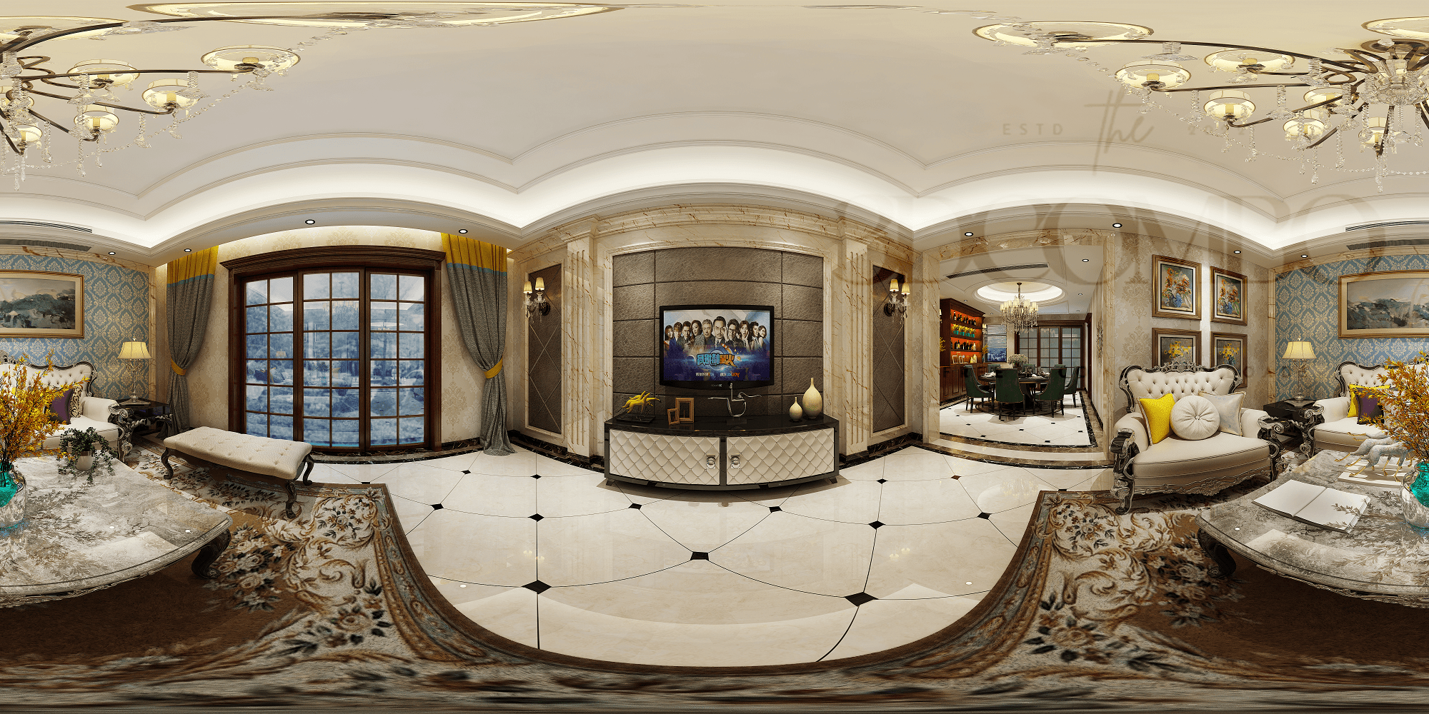 Download 3D Model Classic Living Room – Kitchen Interior Design Free Download H03 - Scenes ...